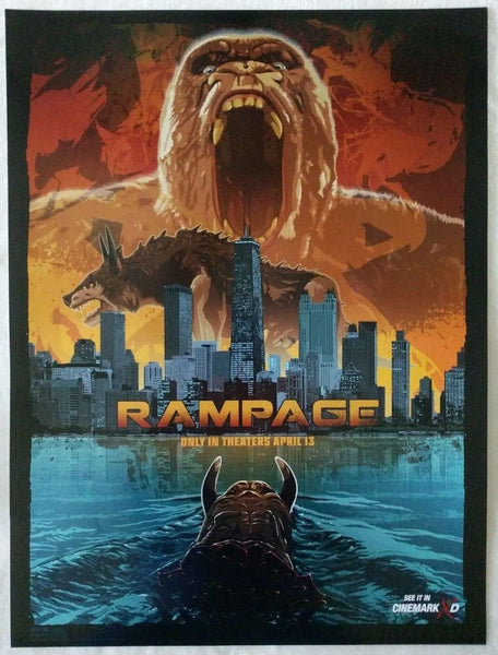 RAMPAGE 18"x24" Original Promo Movie Poster MINT Cinemark Dwayne The ...